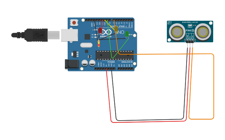 Circuit Design Sensor Ultrasónico Y Led Tinkercad