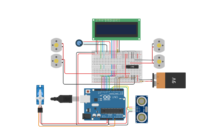 Circuit design ARDUINO BASED OBSTACLE AVODING ROBOT CAR | Tinkercad