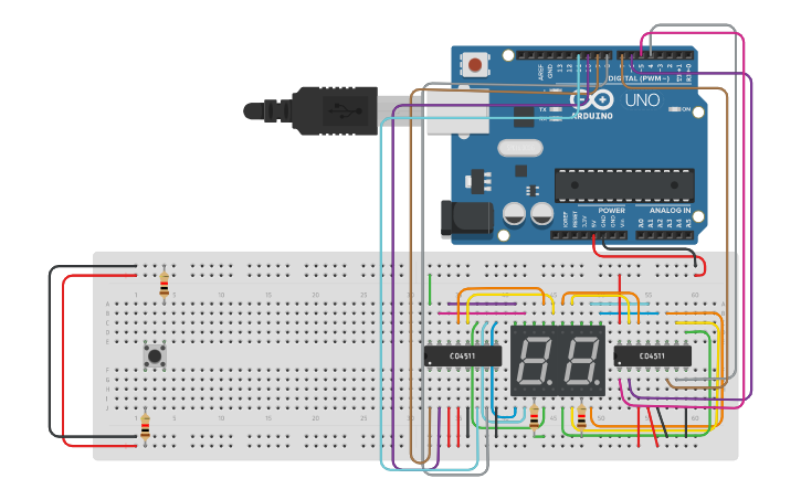 Circuit design Contador de 2 Dígitos - Tinkercad
