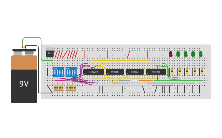 Circuit design 4-bit BCD Adder - Tinkercad