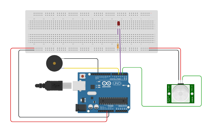 Circuit design Detector de Movimiento - Tinkercad