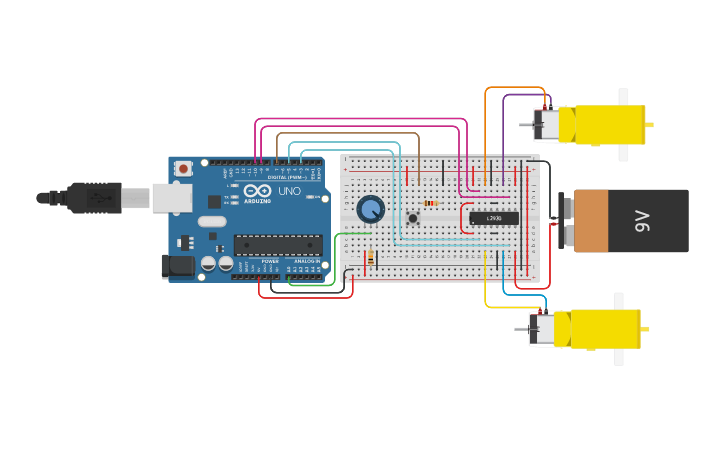 Circuit design Alonzo Solano Jaime Iván Entrada-Salida Analógica L293D | Tinkercad