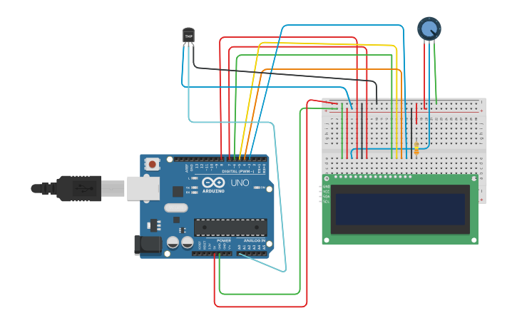 Circuit design Temperature Detection - Tinkercad