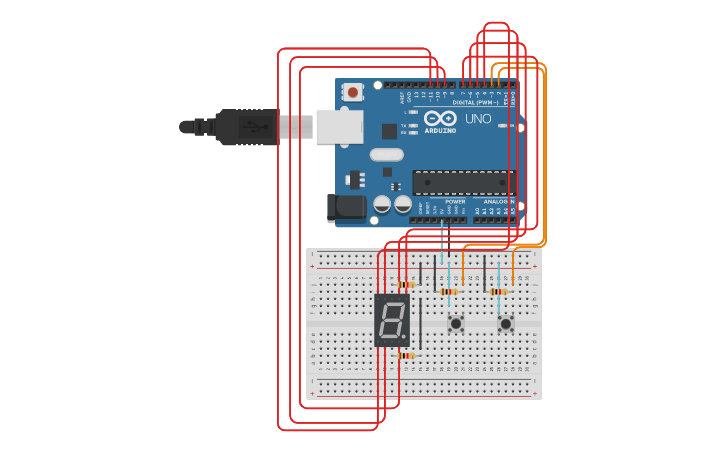 Circuit design display de 7 segmentos - Tinkercad