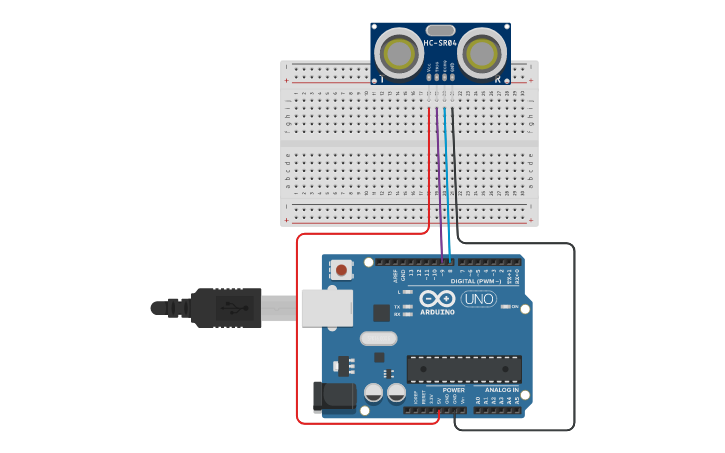 Circuit design hcsr04 - Tinkercad