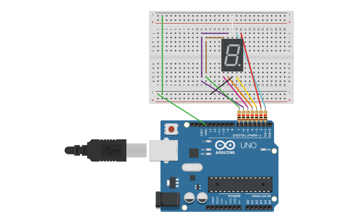 Circuit design Display (1,3,5,7) - Tinkercad