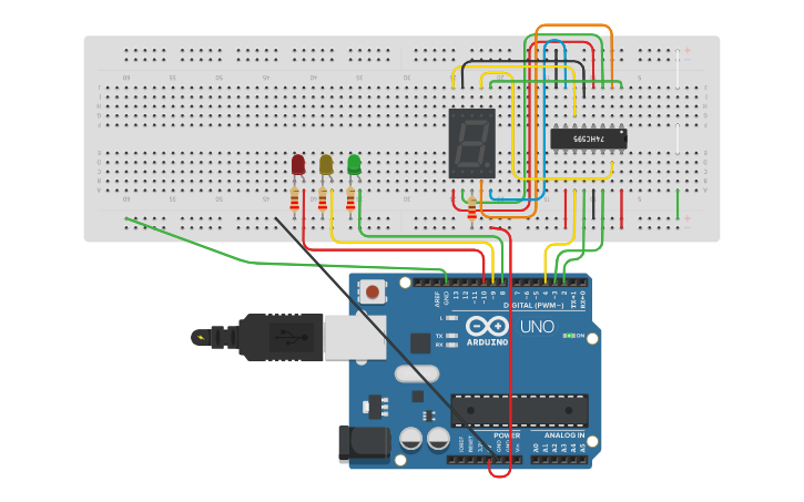 Circuit design Traffic Light and Counter - Tinkercad