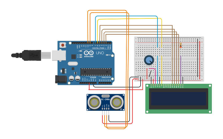 Circuit design ultra sonic sensor - Tinkercad