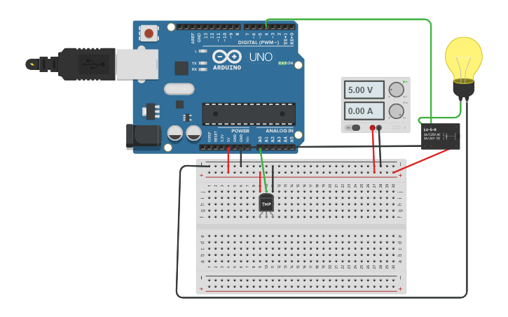 Circuit design SENSOR LM35 CON FOCO - Tinkercad