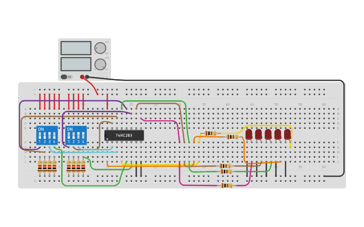 Circuit design Sumador completo de 4 bits - Tinkercad Circuit design Sumador completo de 4 bits - Tinkercad