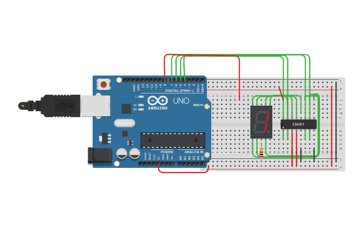 Circuit design Assignment 3 ques 1 - 7 Segment Display - Tinkercad