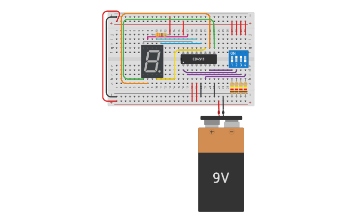 Circuit design BCD to 7-segment display - Tinkercad