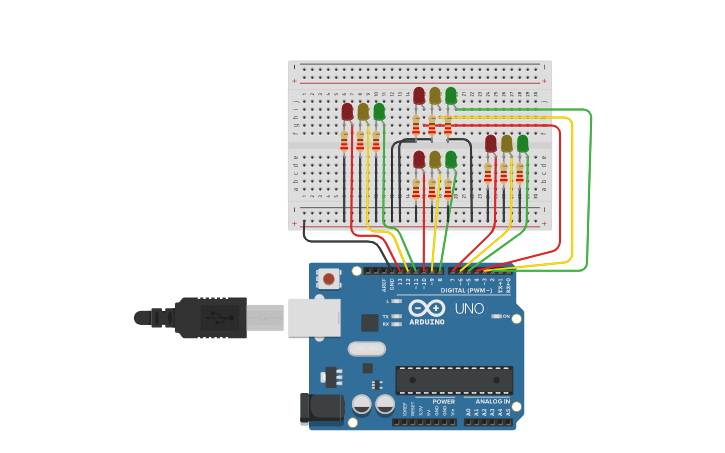 Circuit design 4 way traffic - Tinkercad