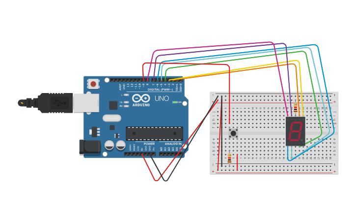 Circuit design button counter - Tinkercad