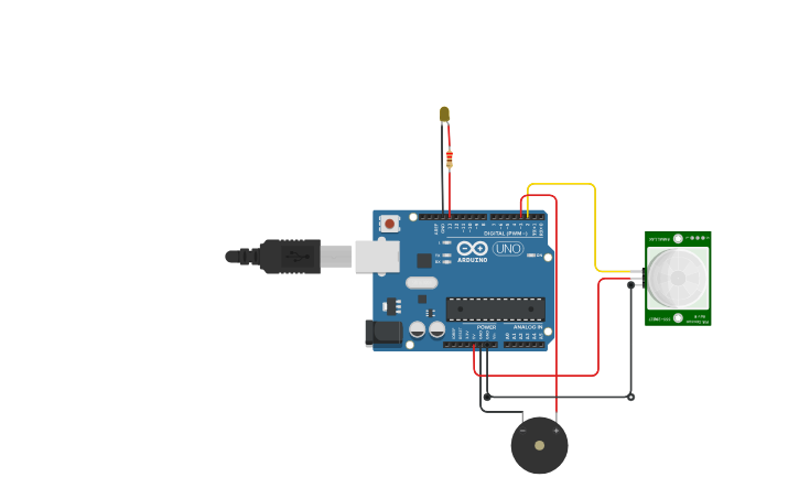 Circuit design Sistema de Alarme com Sensor de Movimento - Tinkercad