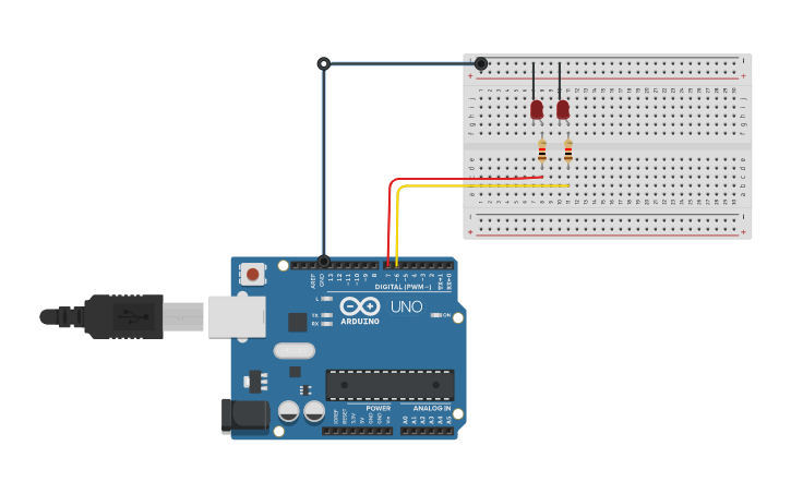 Circuit design Program for 2- bit counter using Arduino board. - Tinkercad