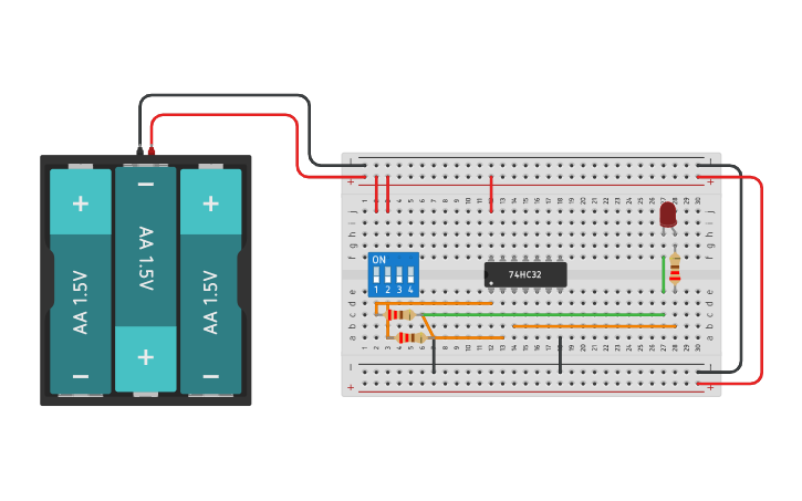 Circuit design SIMULACIÓN COMPUERTA OR USANDO COMPONENTE 7432 - Tinkercad