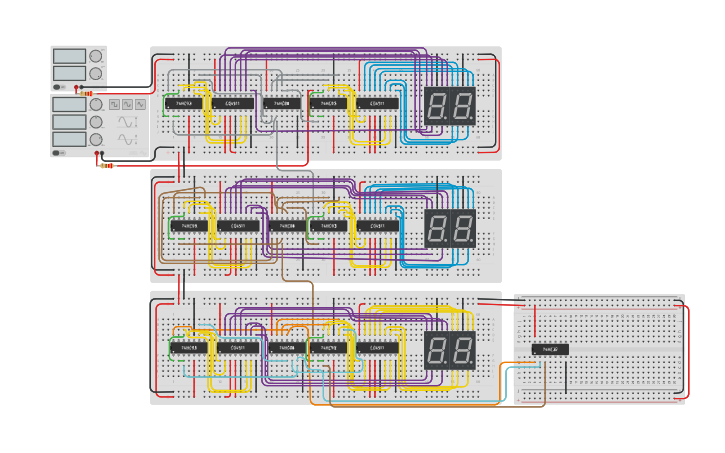 Circuit design Copy of 24H Clock using 7493 & 7-Segment display - Tinkercad Circuit design Copy of 24H Clock using 7493 & 7-Segment display - Tinkercad