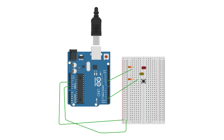 Circuit design Push button lights - Tinkercad