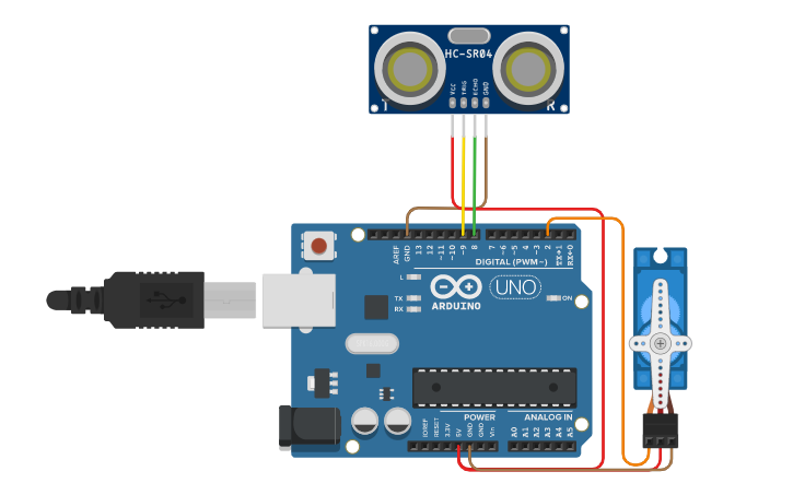 Circuit Design Ultrasonic Distance Sensor With Servo Motor Tinkercad