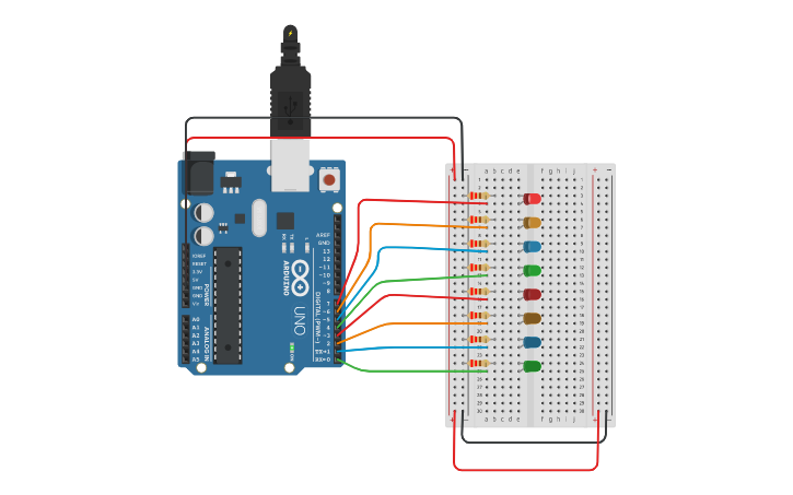 Circuit design Updated LED Lightshow - Tinkercad
