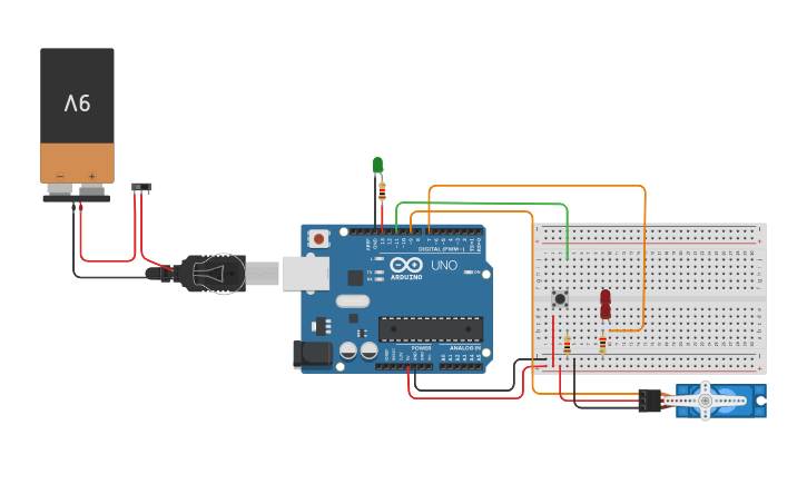Circuit design 4. 2 Simple Motor, Servo, Button, and Blinking Red LED2 ...