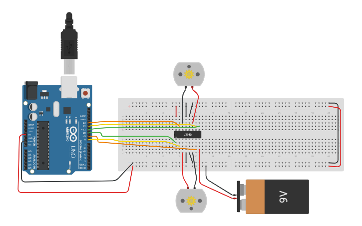 Circuit design El driver L293D y el Arduino - Tinkercad