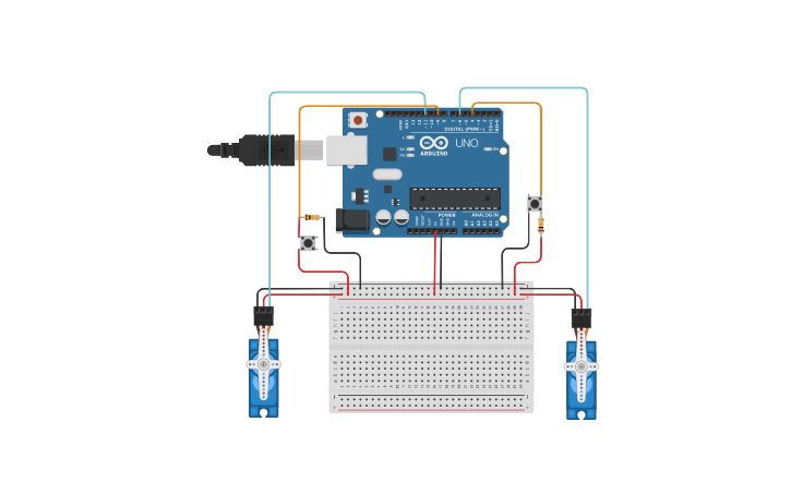 Circuit design Servos PullUp y PullDown | Tinkercad