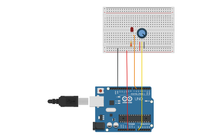 Circuit design LED Brightness using Potentiometer - Tinkercad