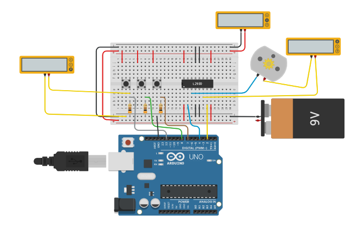 Circuit design Actividad 20 Simulación de práctica con Arduino usando el L293D | Tinkercad