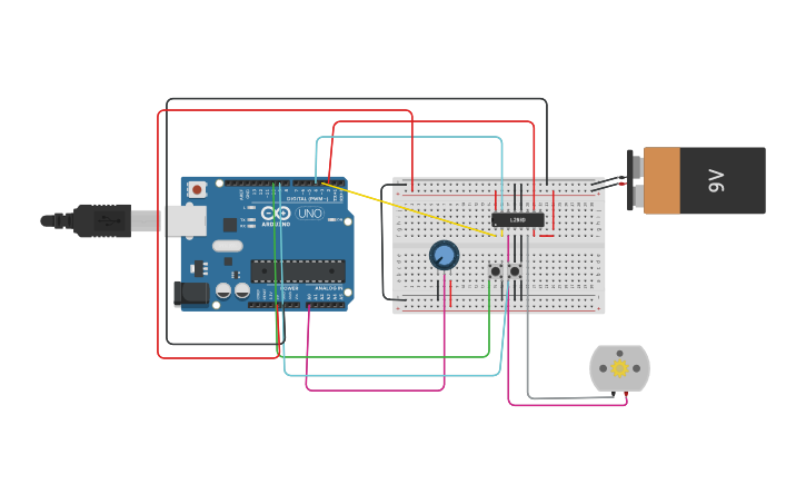 Circuit design DC Motor speed and direction - Tinkercad