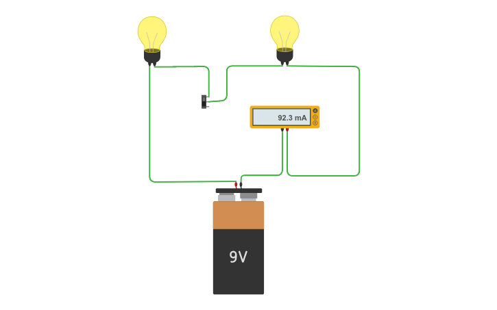 Circuit design BOMBILLAS EN SERIE CON AMPERÍMETRO 2 | Tinkercad