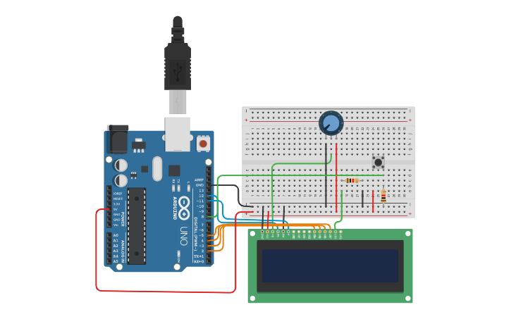 Circuit design Week 7 LCD Button Count - Tinkercad