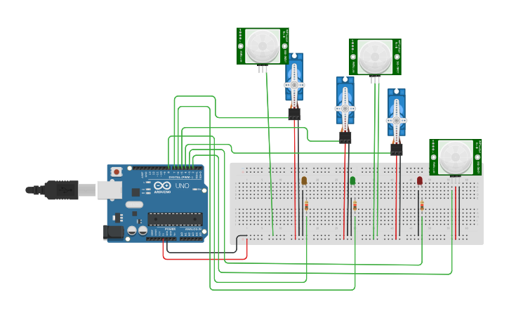Circuit Design 3 Dof With Pir Sensor Tinkercad