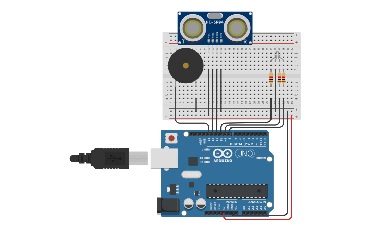 Circuit design Ultrasonik sensör - Tinkercad