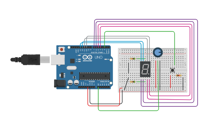 Circuit design 7 segment display - Tinkercad