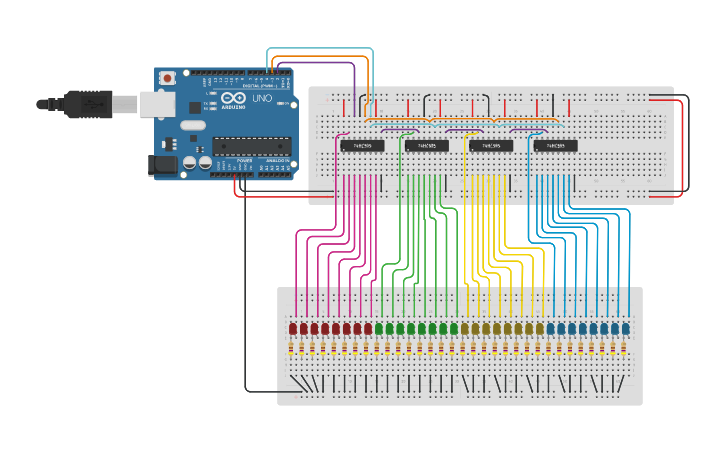Circuit design Classe para expansão de portas (32 portas) | Tinkercad