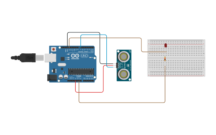 Circuit design Sensor ultrasonido con activacion de bombilla - Tinkercad