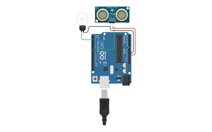 Circuit design Ultrasonic distance sensor - Tinkercad