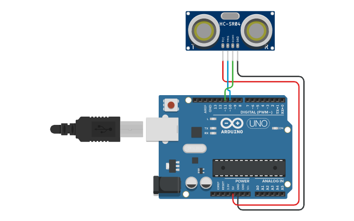 Circuit design Ultra Sonic Distance Sensor - Tinkercad