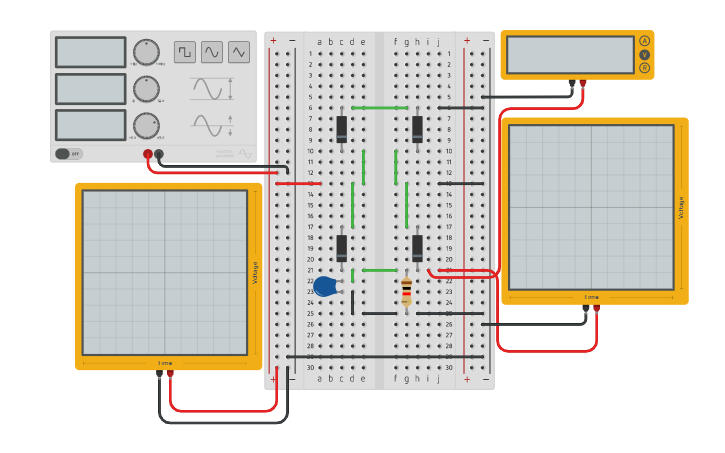 Circuit design FULL – WAVE RECTIFIER DENGAN FILTER KAPASITOR | Tinkercad