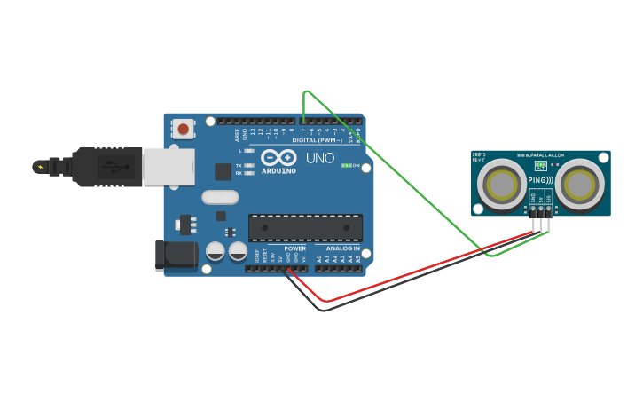 Circuit design Sonar (Ultrasonic Sensor) | Tinkercad