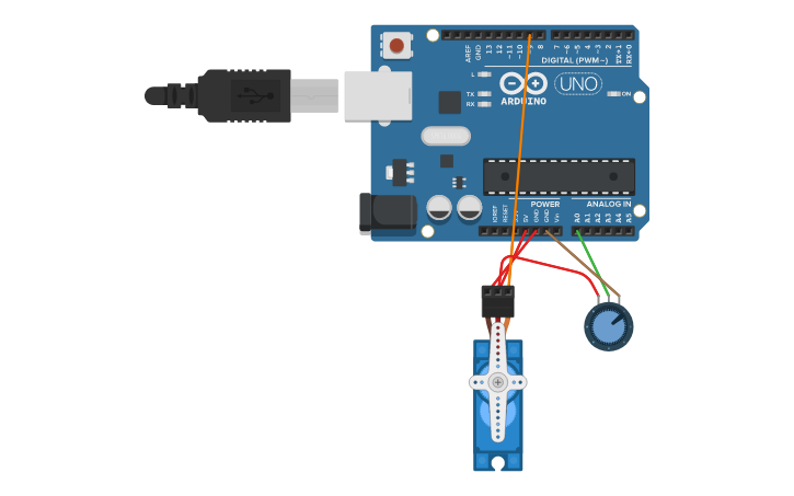 Circuit design CONTROL DE SERVO CON POTENCIOMETRO | Tinkercad