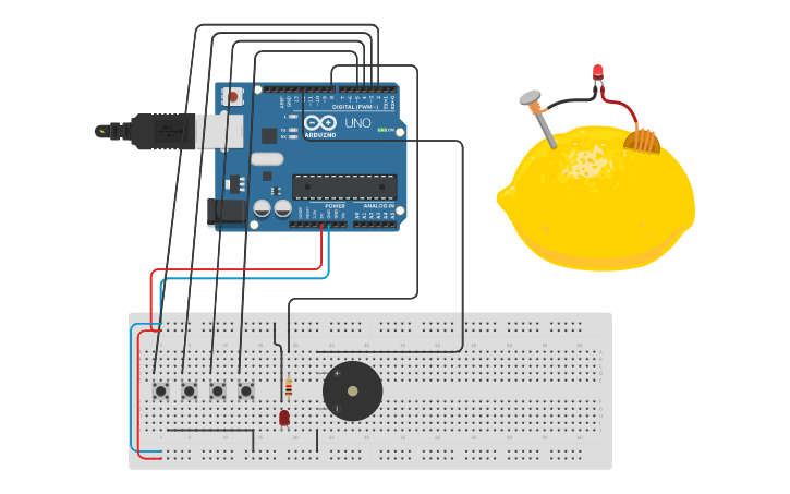 Circuit design 4 button code - Tinkercad