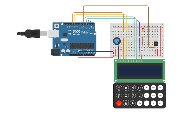 Circuit design IR remote and LCD Display ฐาน10 - Tinkercad