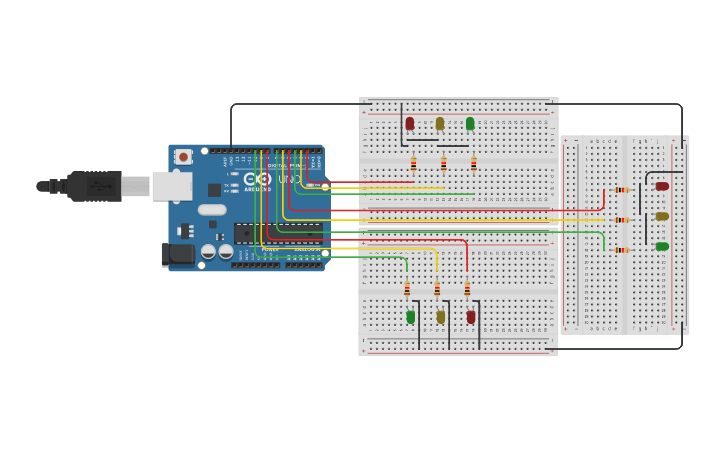 Circuit design PROJECT 3 - 3 Traffic Light - Tinkercad