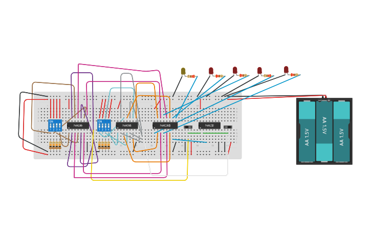 Circuit design 4-Bit Adder - Tinkercad