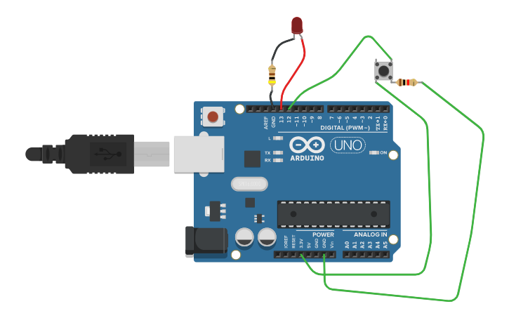 Circuit design push button - Tinkercad