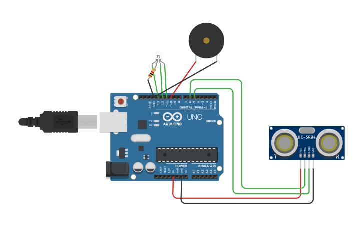 Circuit design Obstacle Detector(mini project) - Tinkercad