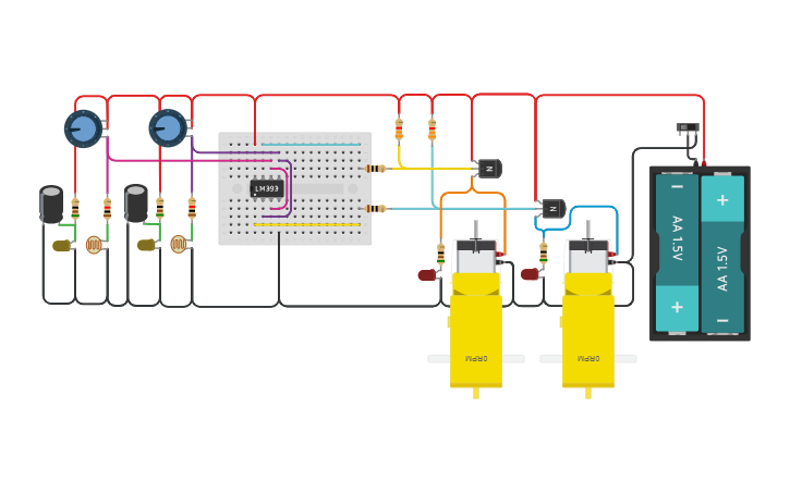 Circuit design Copy of Line-Following Robot (LM393) | Tinkercad